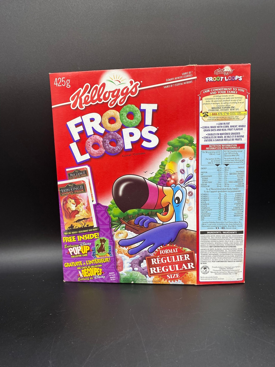 Vintage Froot Loops Lion King II Simba’s Pride Flattened Cereal Box, 1998 Kellogg’s Froot Loops ...