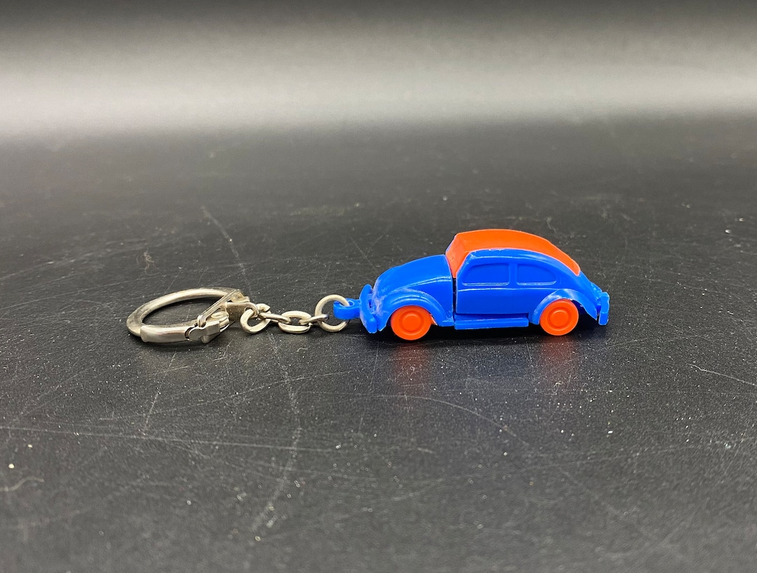Vintage Volkswagen Beetle Plastic Key Chain, Blue & Orange Volkswagen ...