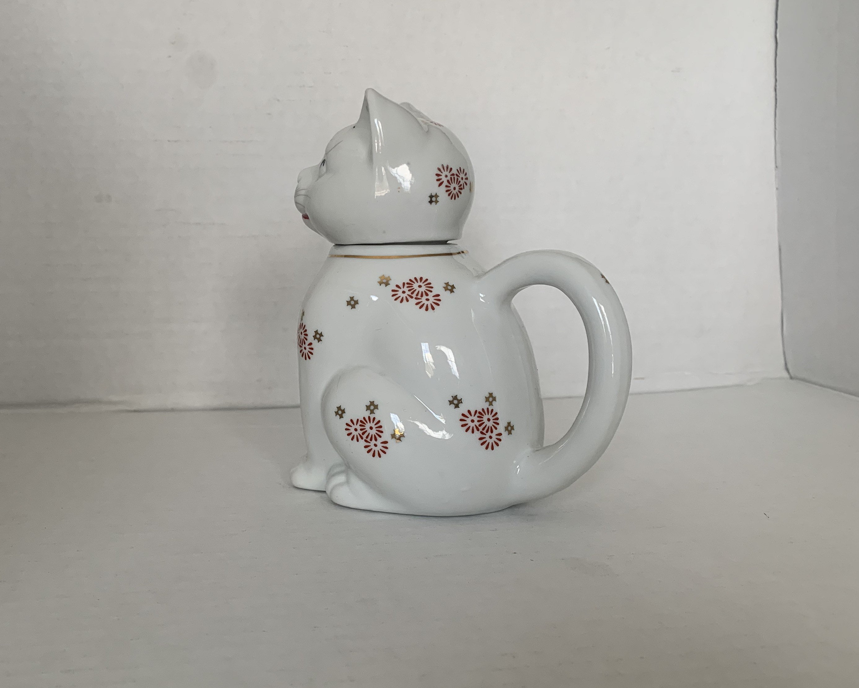 Vintage Cat Teapot Red Flowers Cat Teapot Ceramic Cat Shaped - Etsy
