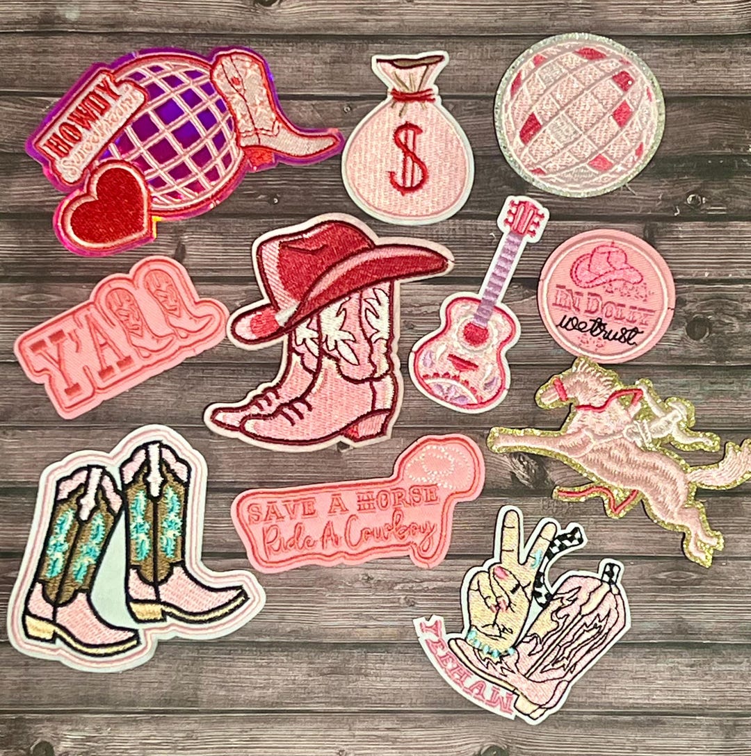 Pink Bundle Country Western Iron on Patches, Trucker Hat Patches ...