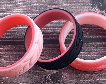 Pattered Silicone Rings Stackable Water Proof Wedding Eco - Etsy