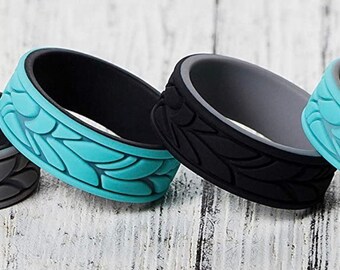 Pattered Silicone Rings Stackable Water Proof Wedding Eco - Etsy