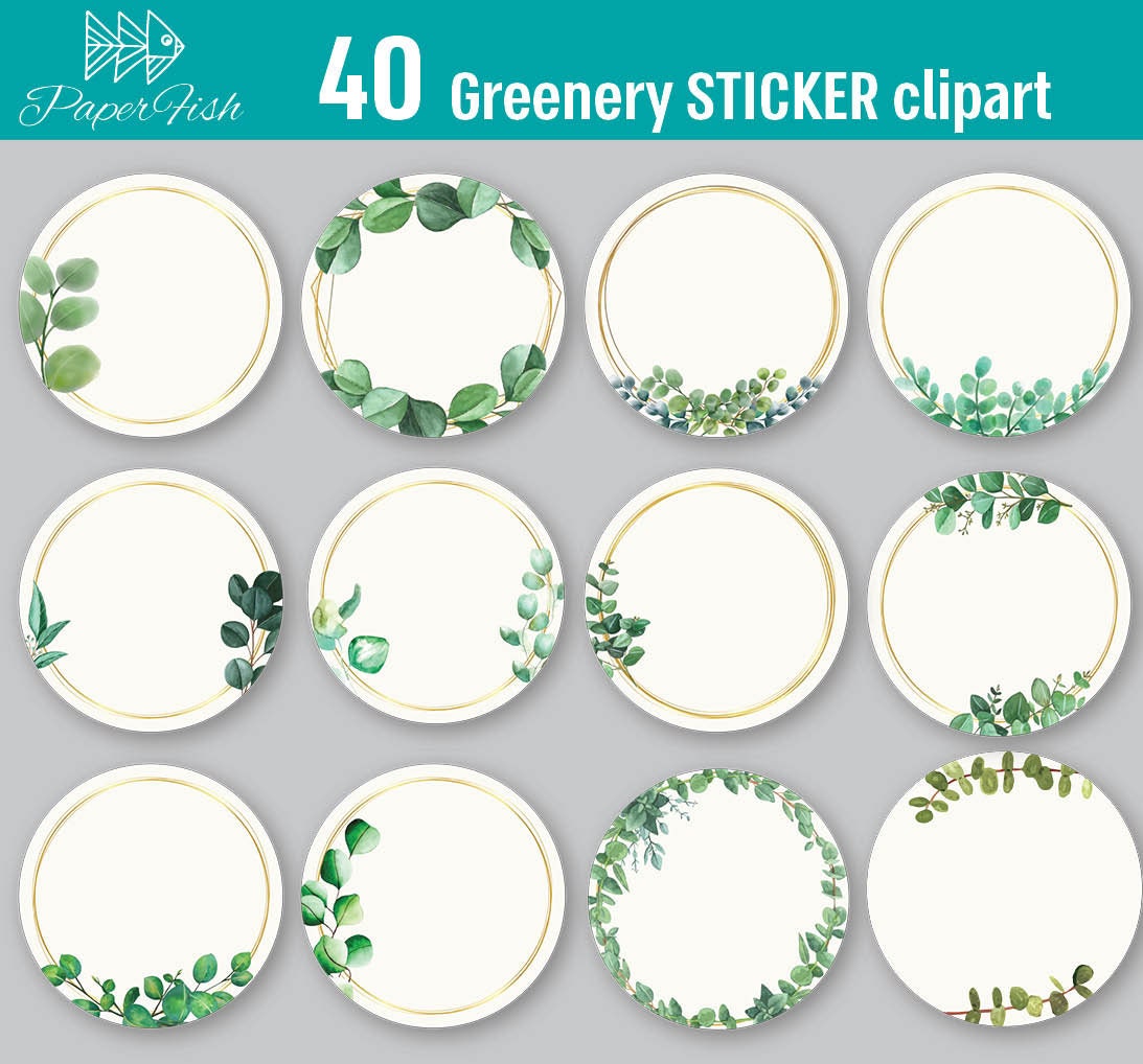 40 Round Sticker Clipart PNG Greenery Wreath Leaf Leaves - Etsy Canada
