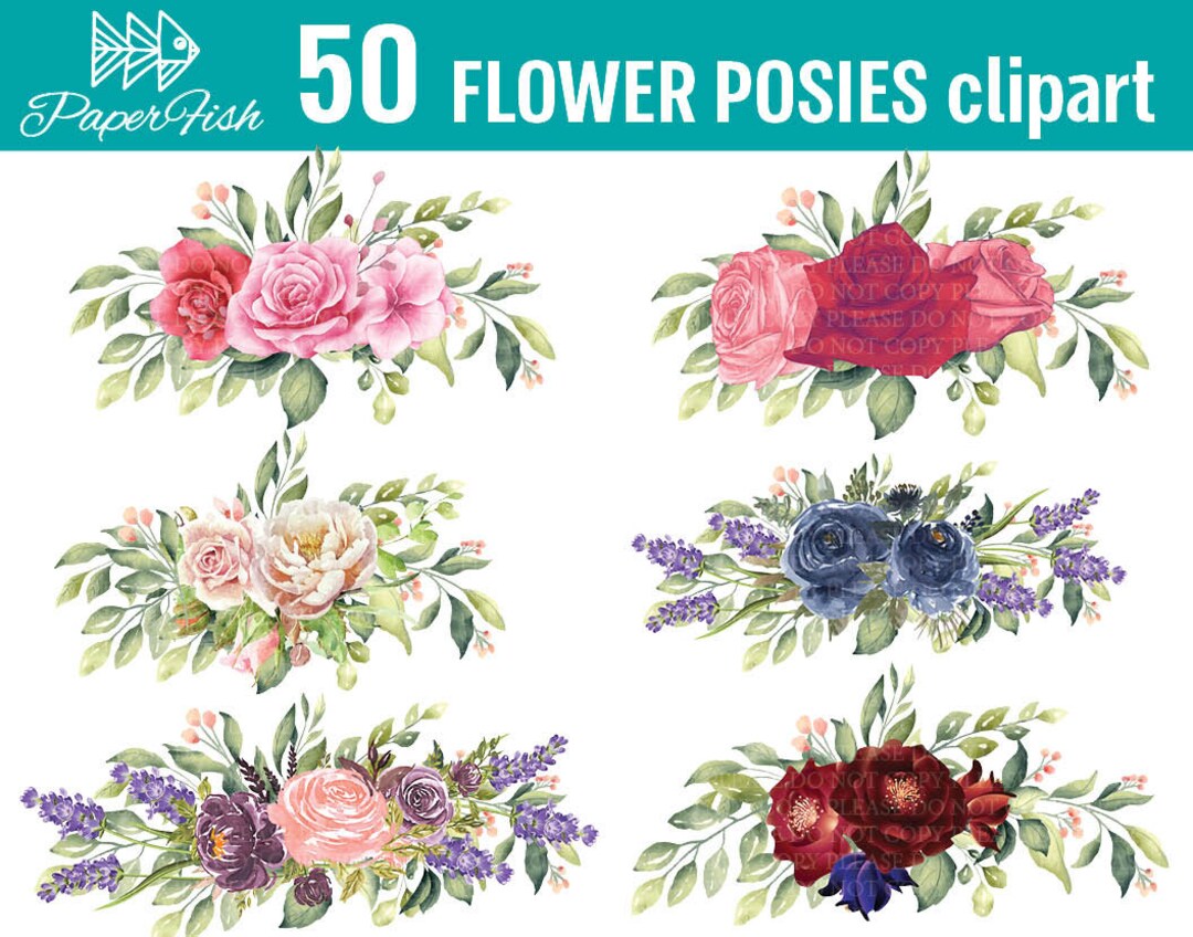 50 Flower Posies Watercolor Clipart Wedding Floral Frame - Etsy Denmark