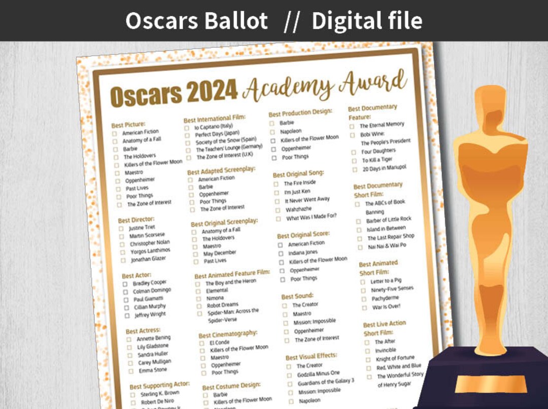 2024 Oscars Ballot 96th Academy Awards Oscars Nominations Printable ...