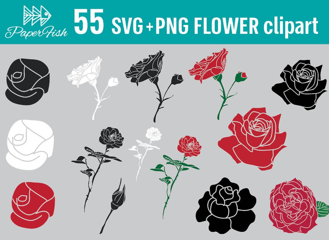 55 Flower ROSES Clipart SVG PNG Wedding Summer Floral - Etsy Singapore