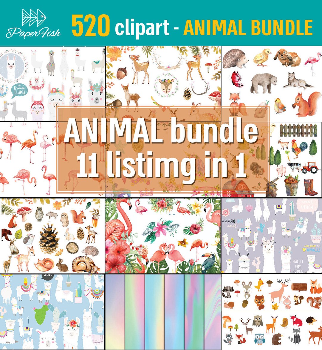 Small BUNDLE ANIMAL Clipart More Than 500 Cliparts Cute - Etsy