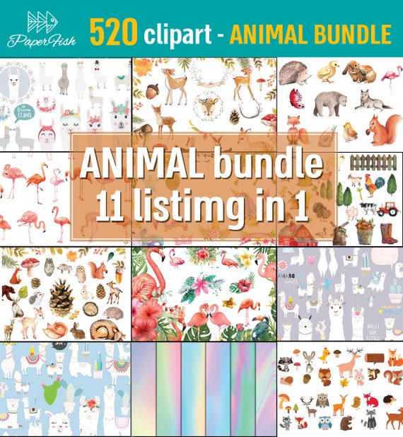 Small BUNDLE ANIMAL Clipart More Than 500 Cliparts Cute | Etsy