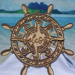 Nautical Ship's Wheel Welcome Sign - Coastal Beach House Decor - A ...