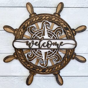 Nautical Ship's Wheel Welcome Sign - Coastal Beach House Decor - A ...