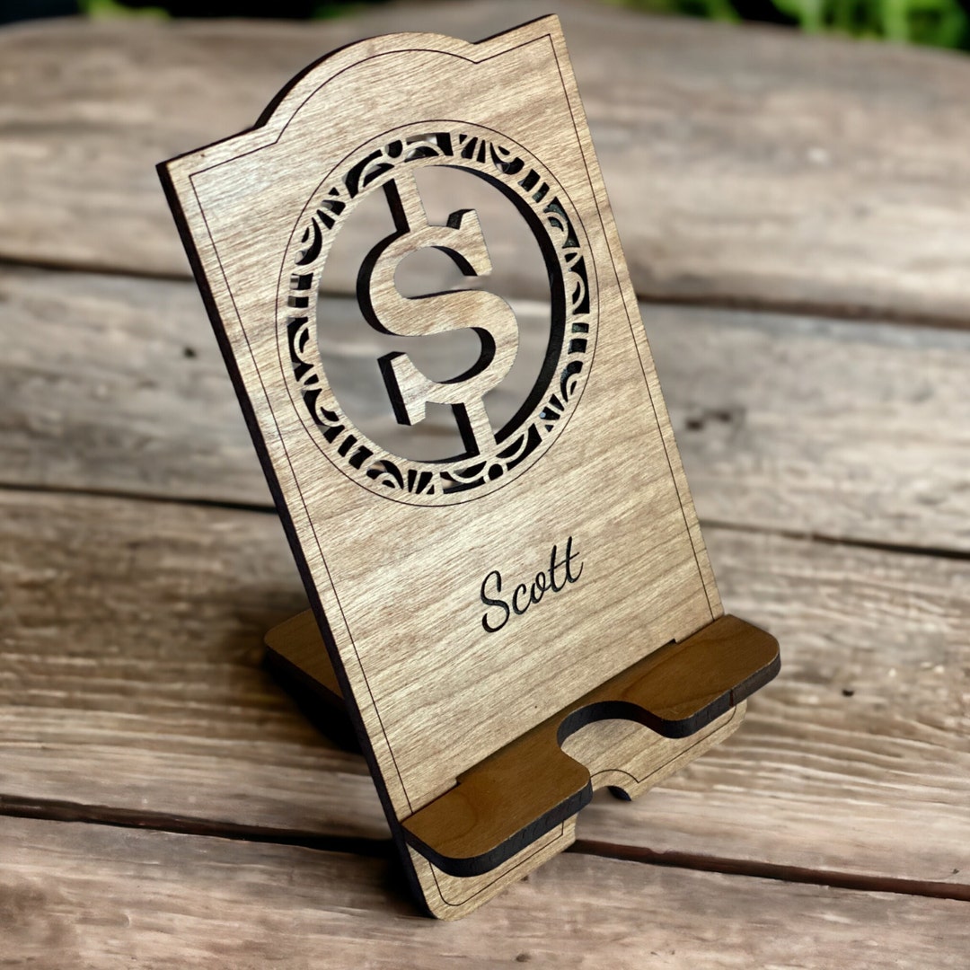 Custom Monogram Wooden Cell Phone Stand: Personalized Desk Organizer - Etsy