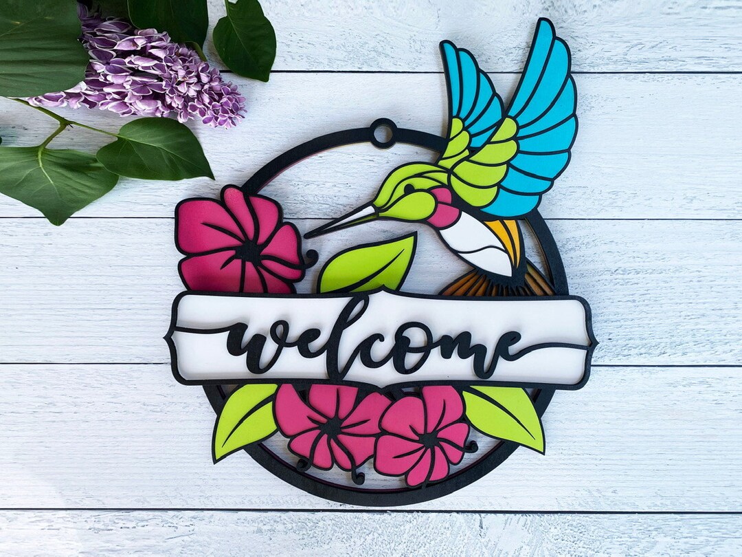 Customizable Hummingbird Welcome Sign: Colorful Bird Lover Gift - Etsy