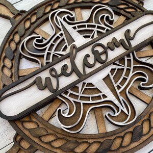 Nautical Ship's Wheel Welcome Sign - Coastal Beach House Decor - A ...