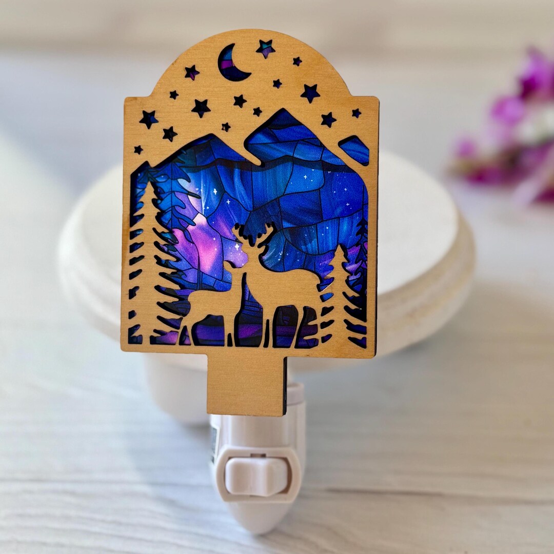 Laser Cut Wooden Nightlight: Galaxy Woodland Deer Scene - Etsy