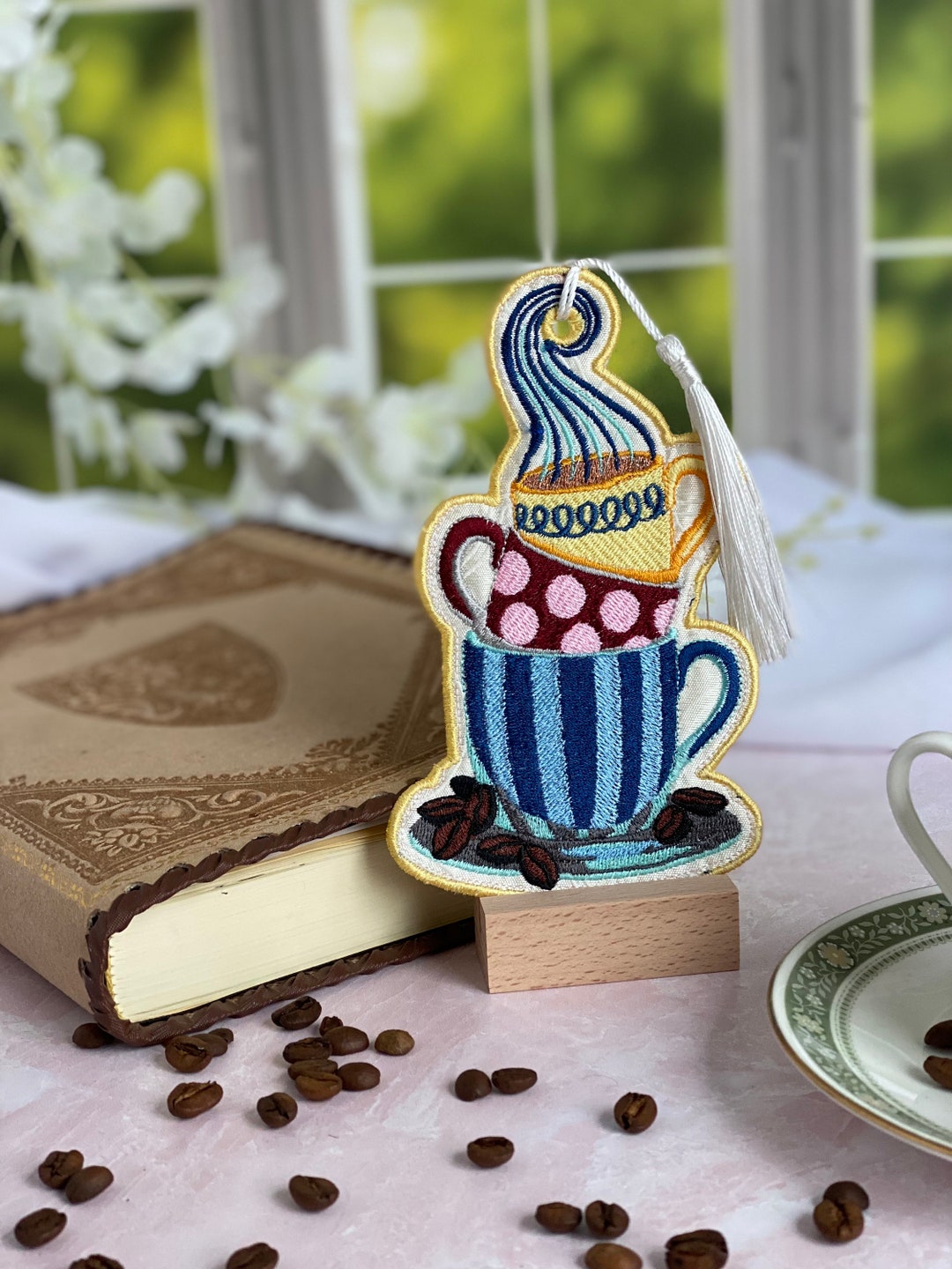 Personalised, Tea Cups Embroidered Bookmark - Etsy