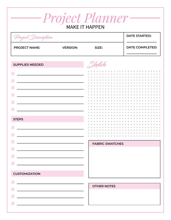 PDF Printable Project Planner | Etsy