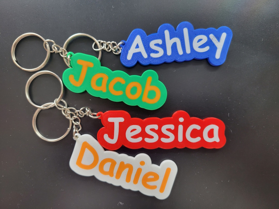 3D Printed Personalized Key Chains Two Color Comic Sans - Etsy