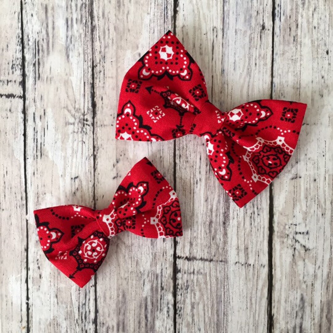 Red Bandana Bow- Slides on Collar - Etsy