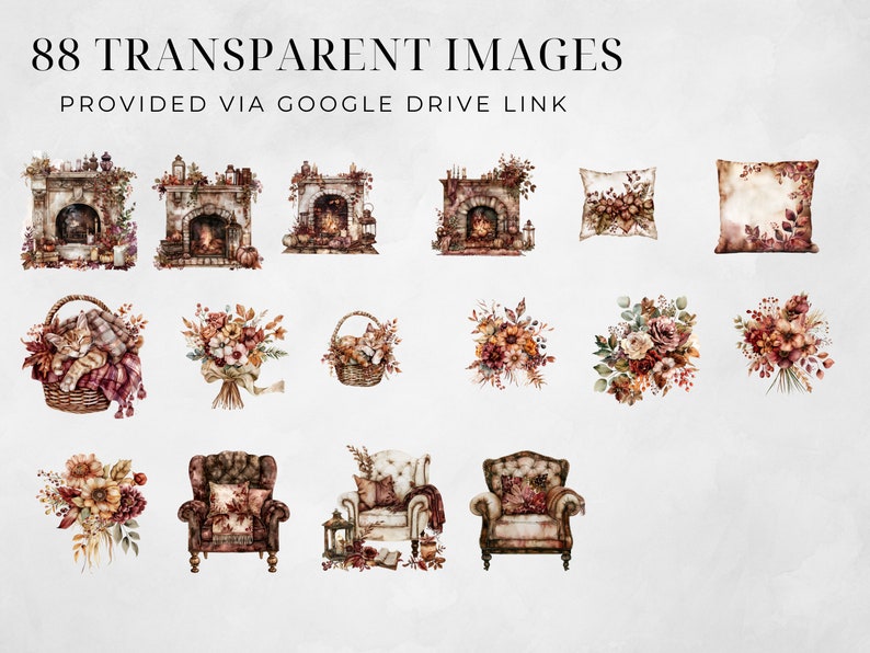 Watercolor Autumn Library Clipart Bundle, Fall Clipart PNG, Books ...