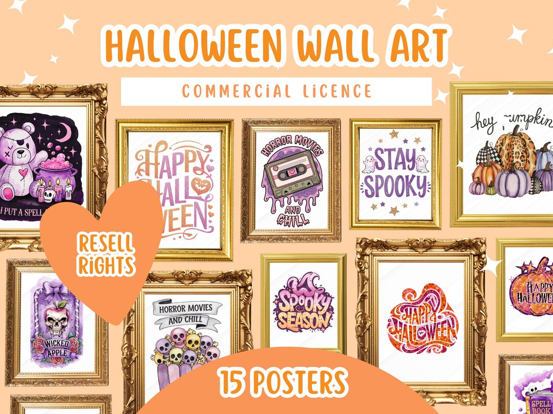 Halloween Wall Art Decor, Spooky Posters, Happy Halloween, Bundle, Sell ...