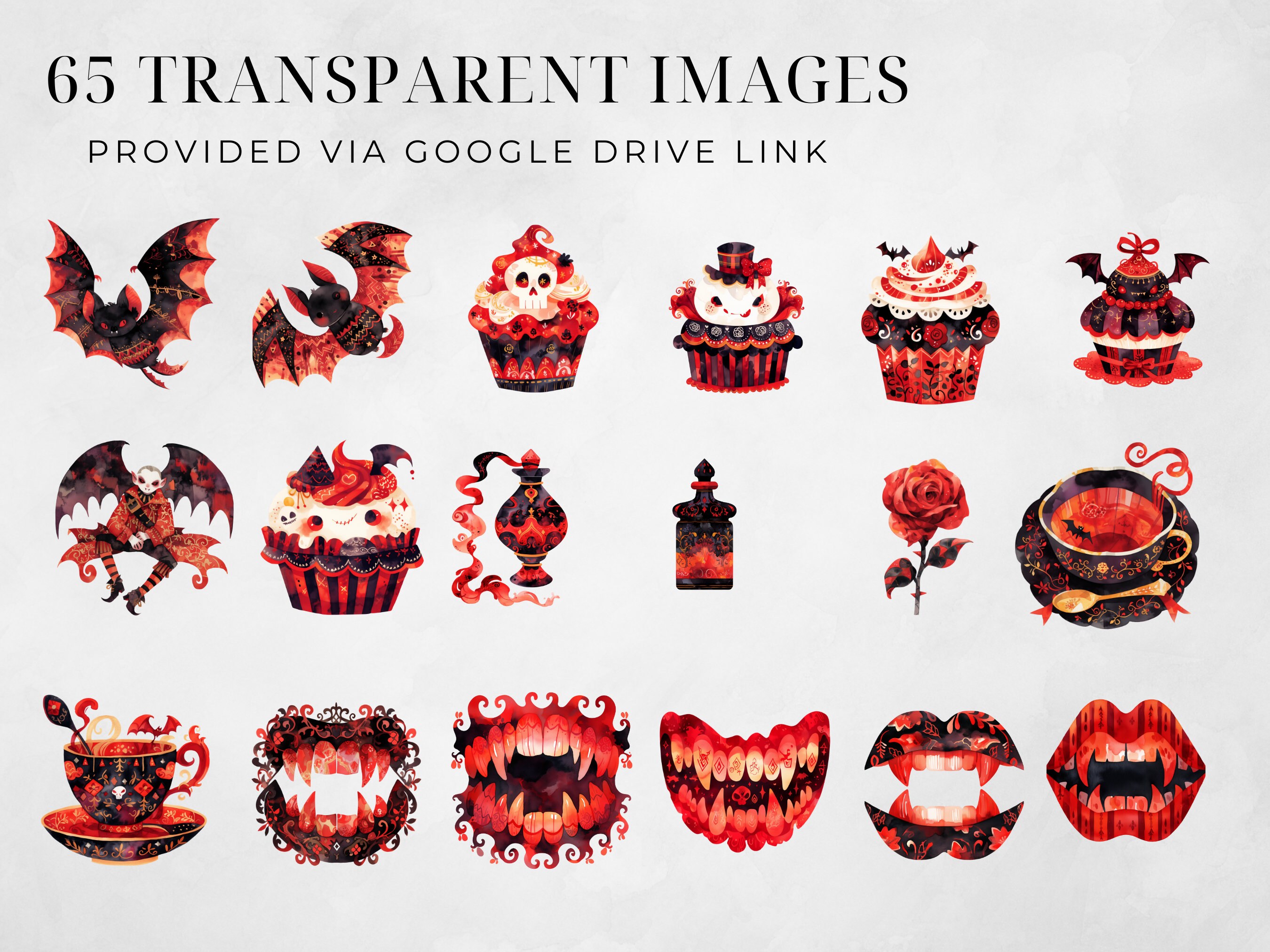 Watercolor Vampire Tea Party Clipart, Download, Vampire Teeth, Spooky ...