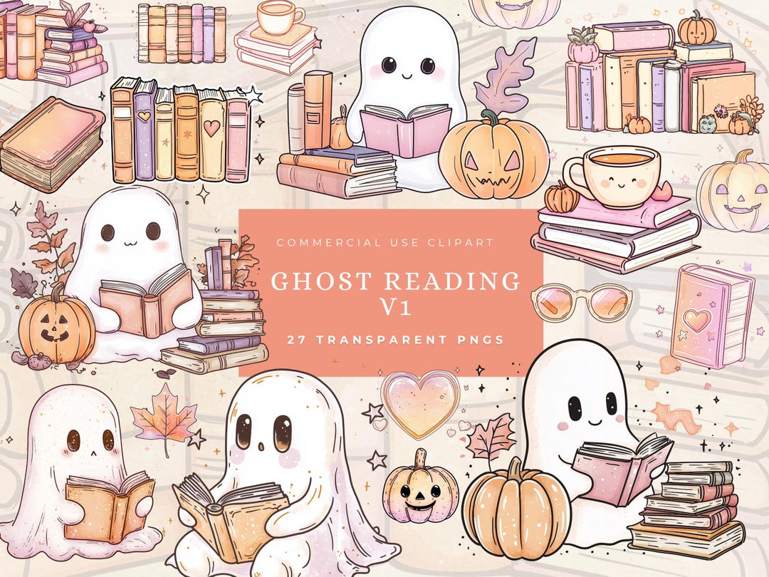 Ghost Reading Clipart Bookish Halloween Ghost Png Reading Autumn Vibes ...
