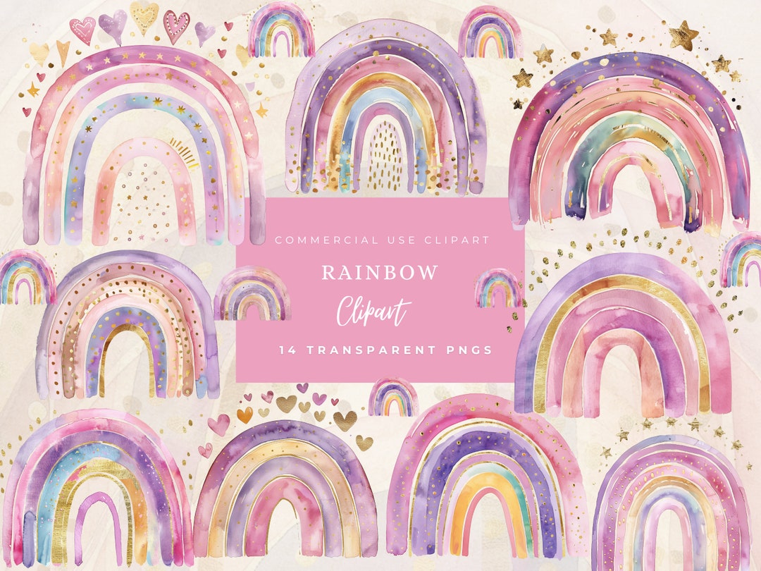 Boho Rainbow Floral Watercolor Clipart Pack Baby Shower Clip Art ...