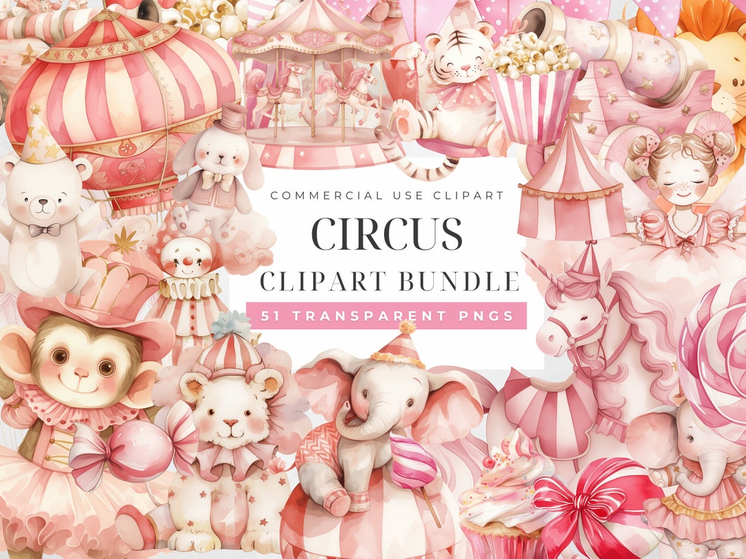 Pink Circus Clipart, Animal, Circus Tent Clipart, Circus Elephant ...