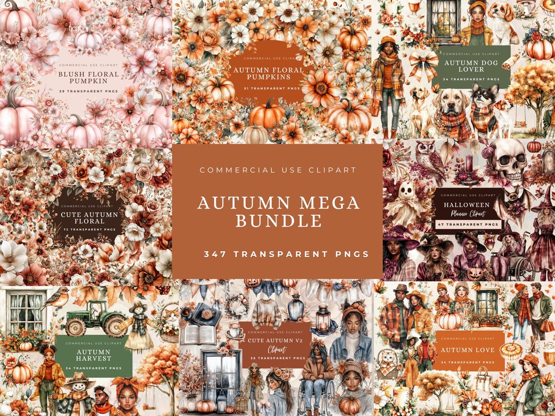 Watercolor Halloween Fall Clipart, Mega Bundle Unlimited Lifetime ...