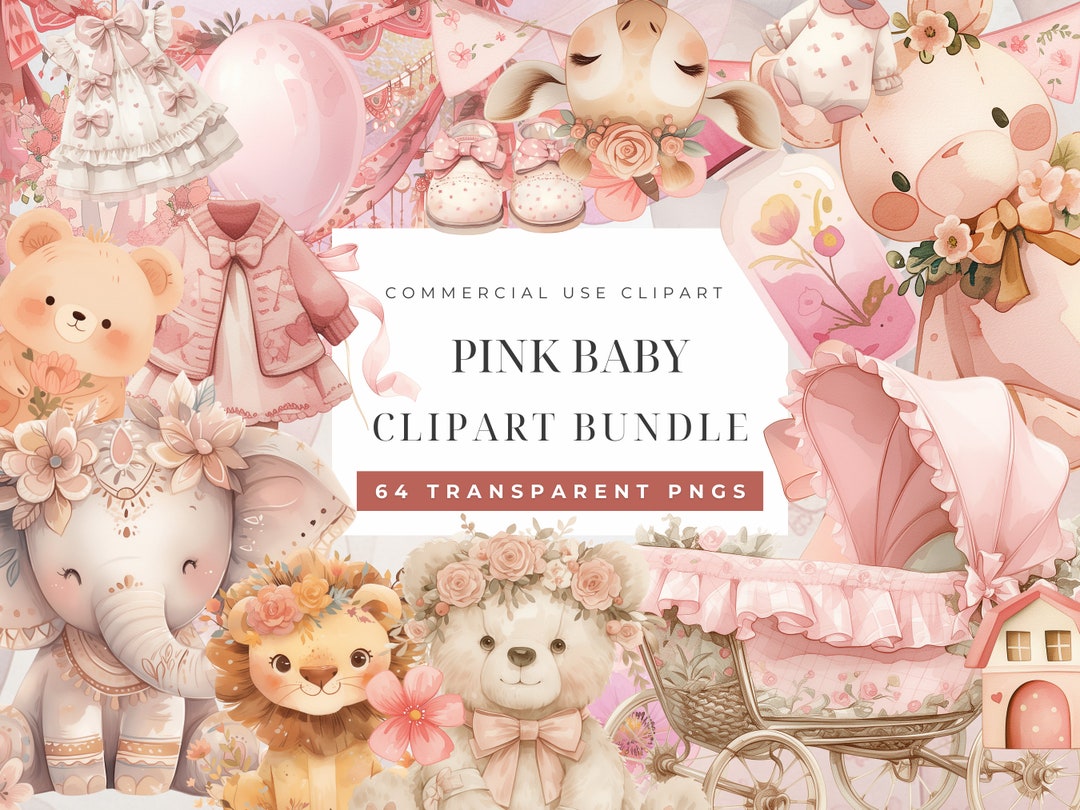 Boho Pink Baby Watercolor Clipart, Nursery Animal Clip Art, Newborn ...