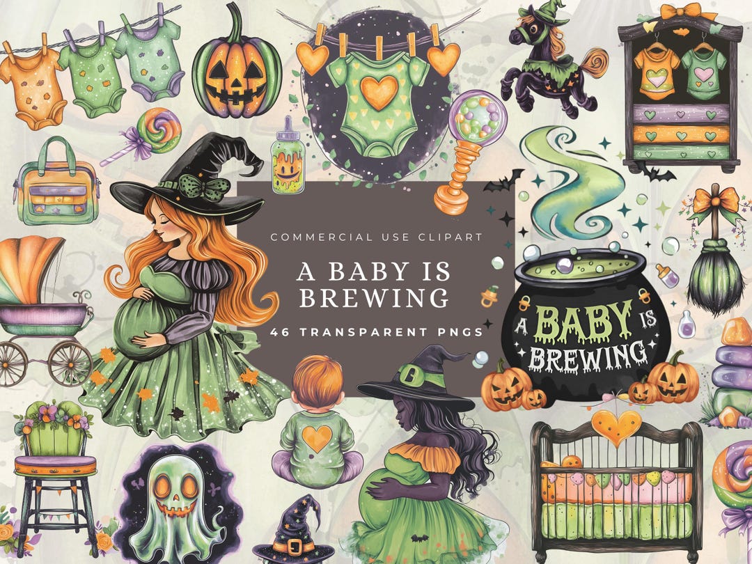 Halloween Baby Shower Clipart - A Little Boo is Brewing Watercolor ...