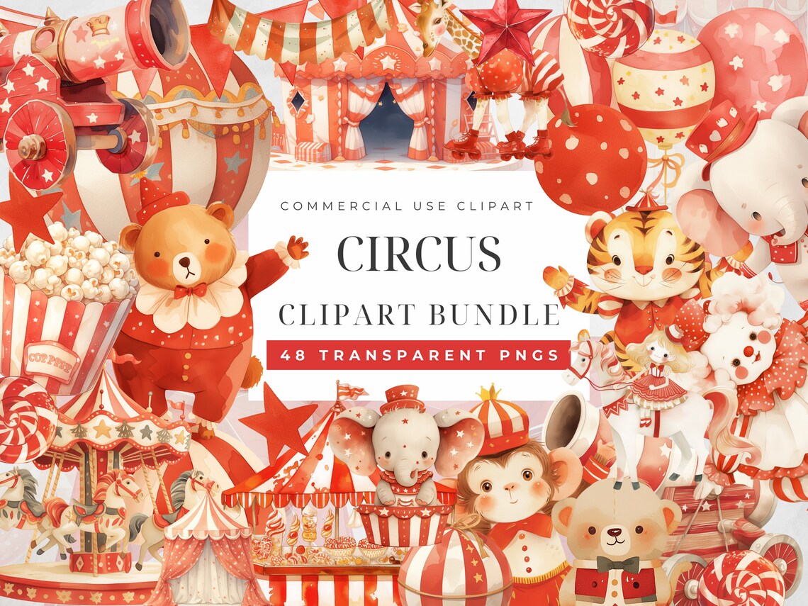 Cute Circus Animal Clipart, Circus Tent Clipart, Circus Elephant ...