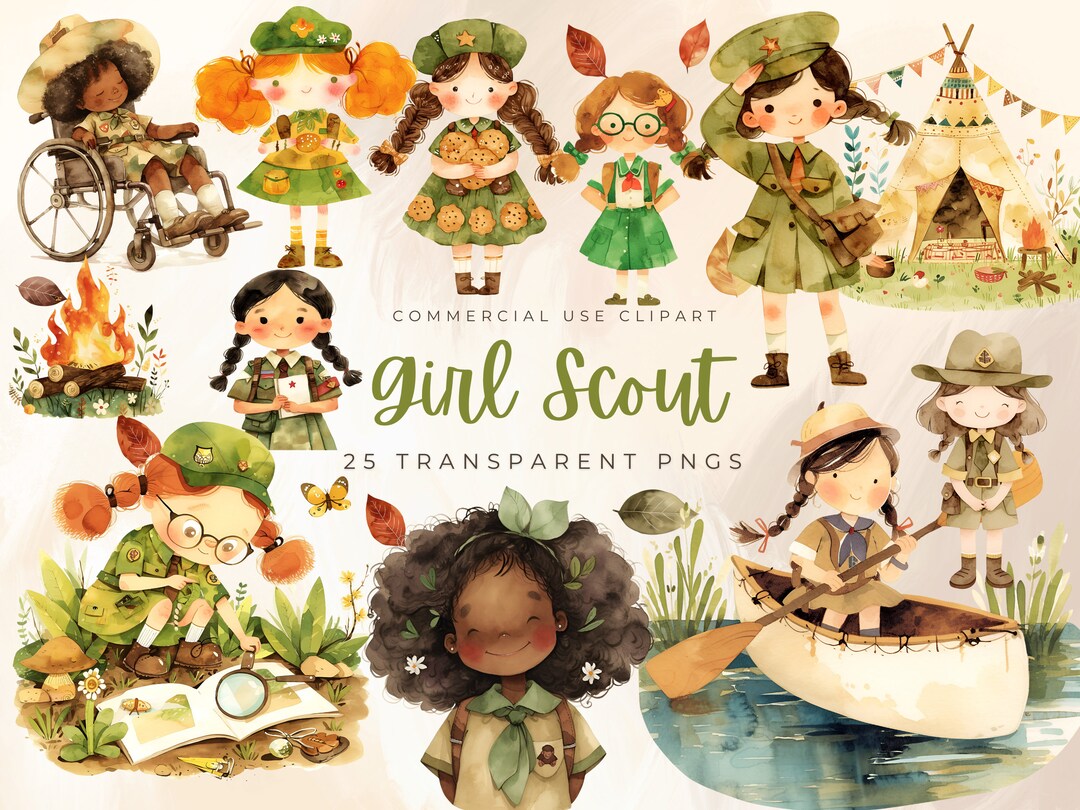 Girl Scout Clipart, Watercolor Scout Clip Art, Outdoor Activities ...