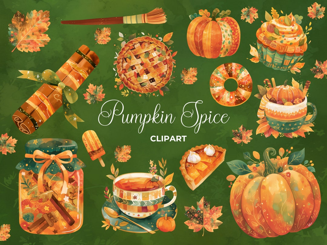 Watercolor Pumpkin Spice Clipart, Pastries Download, Fall Leaves ...