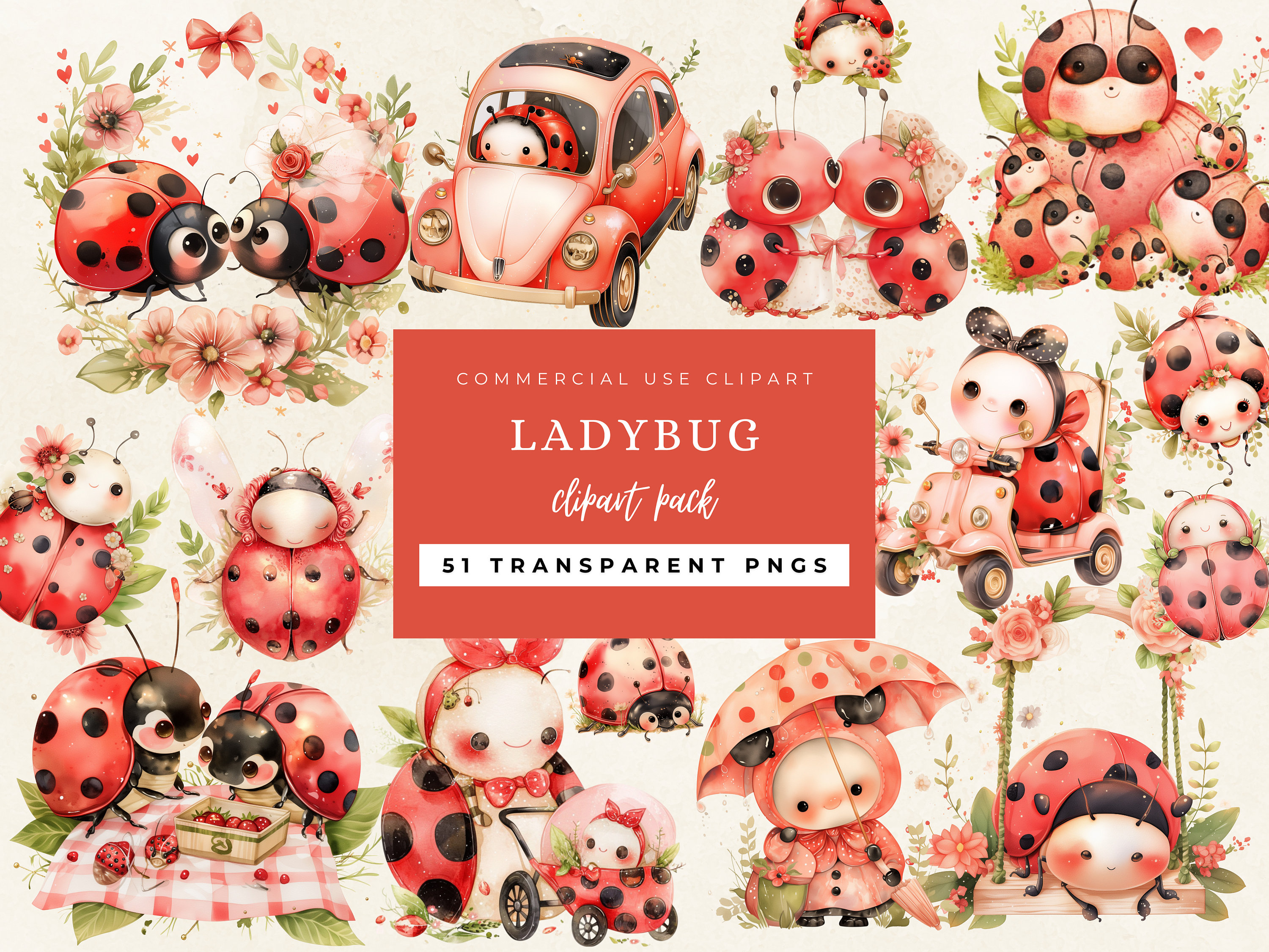Ladybug Clipart Watercolor, Insect Png, Digital Download, Ladybug Png ...