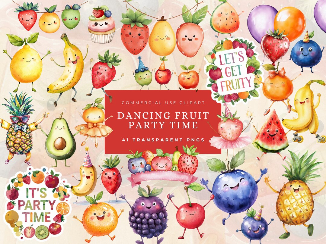 Dancing Fruit Birthday Invitation Party Decor Children's Colorful ...
