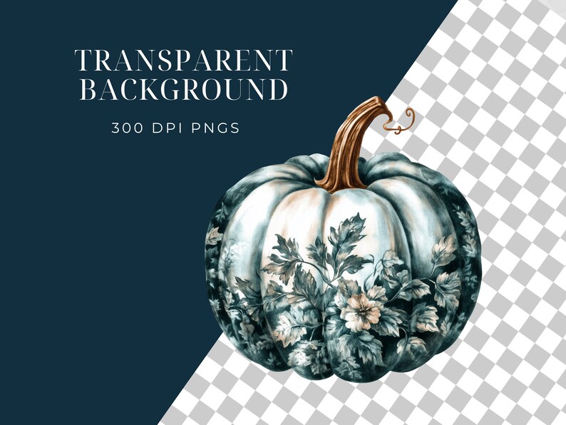 Toile Teale Pumpkin Clipart, Damask Fall Junk Journal Png, Fall ...