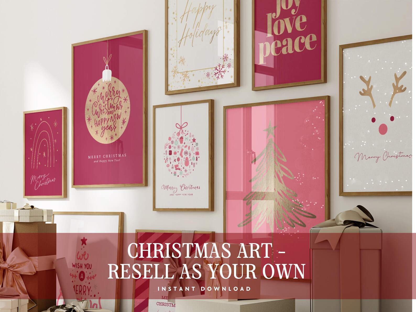Pink and Red Christmas Print Pink Christmas Wall Art, Trendy Home Decor ...