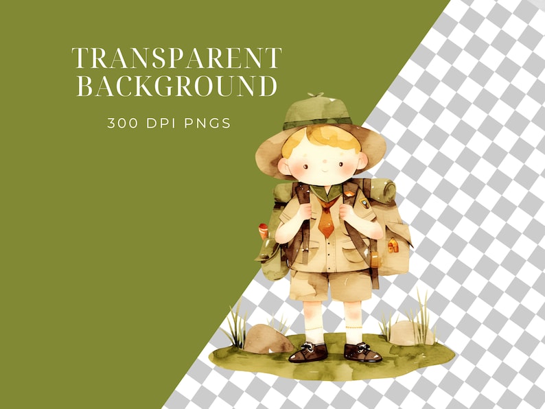 Boy Scout Clipart, Watercolor Scout Clip Art, Outdoor Activities ...