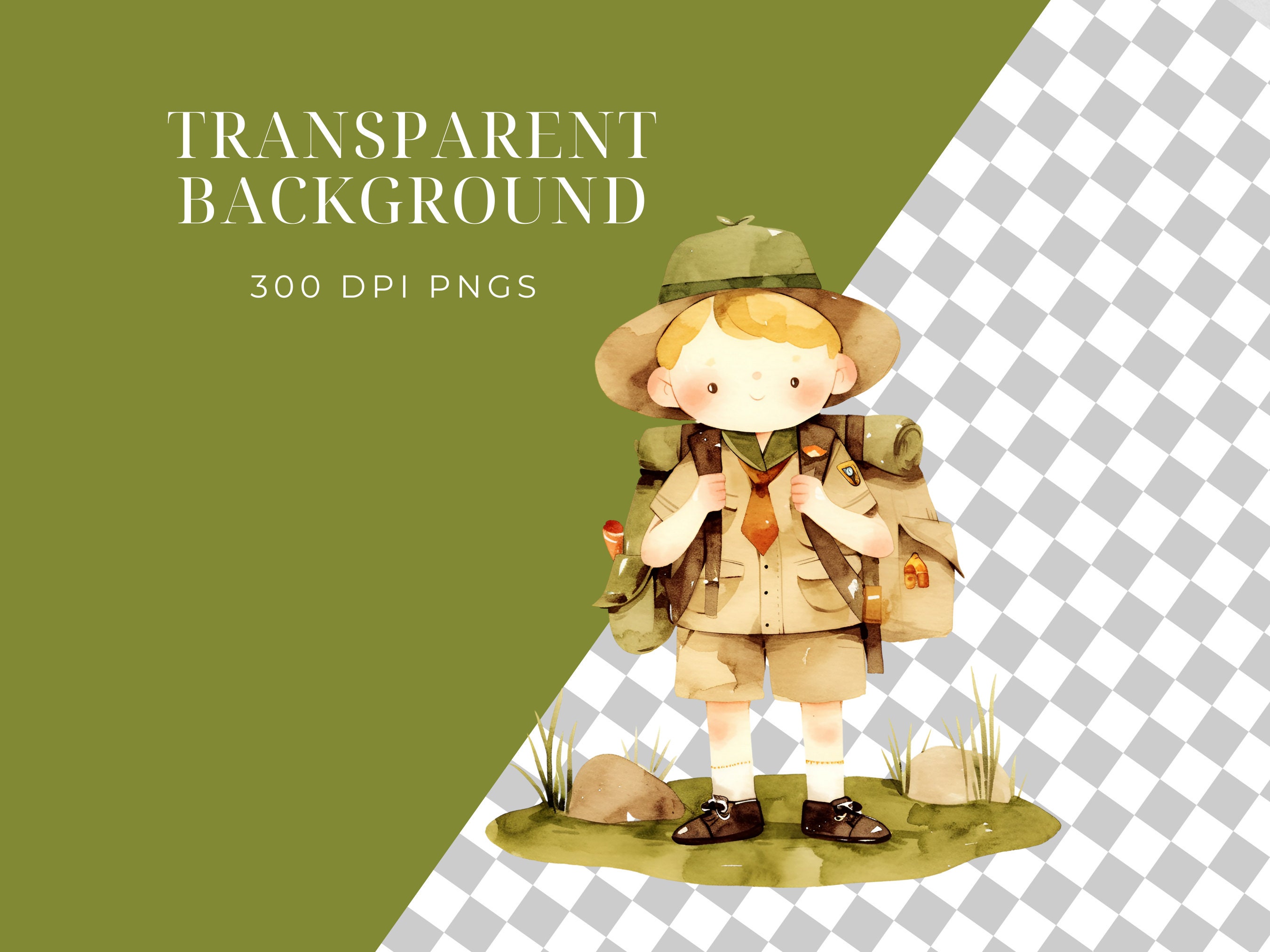 Boy Scout Clipart, Watercolor Scout Clip Art, Outdoor Activities ...