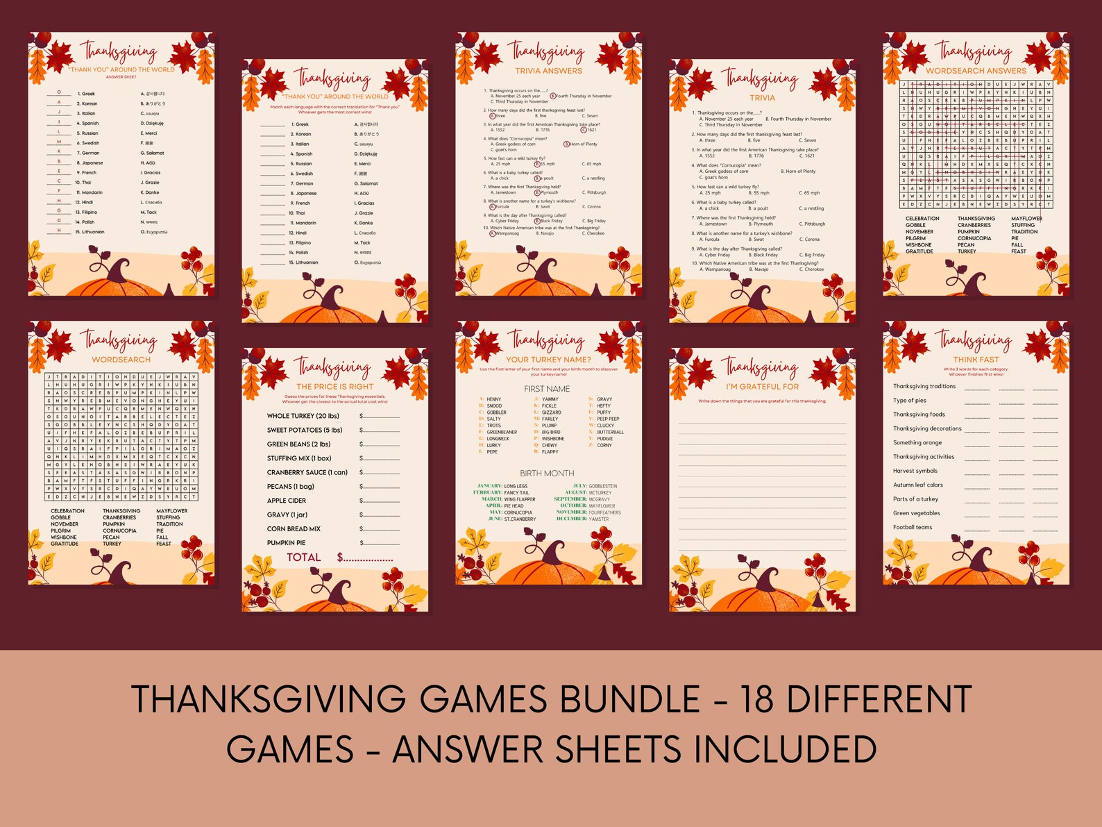 Thanksgiving Games Printable Bundle, Friendsgiving Friend Family ...