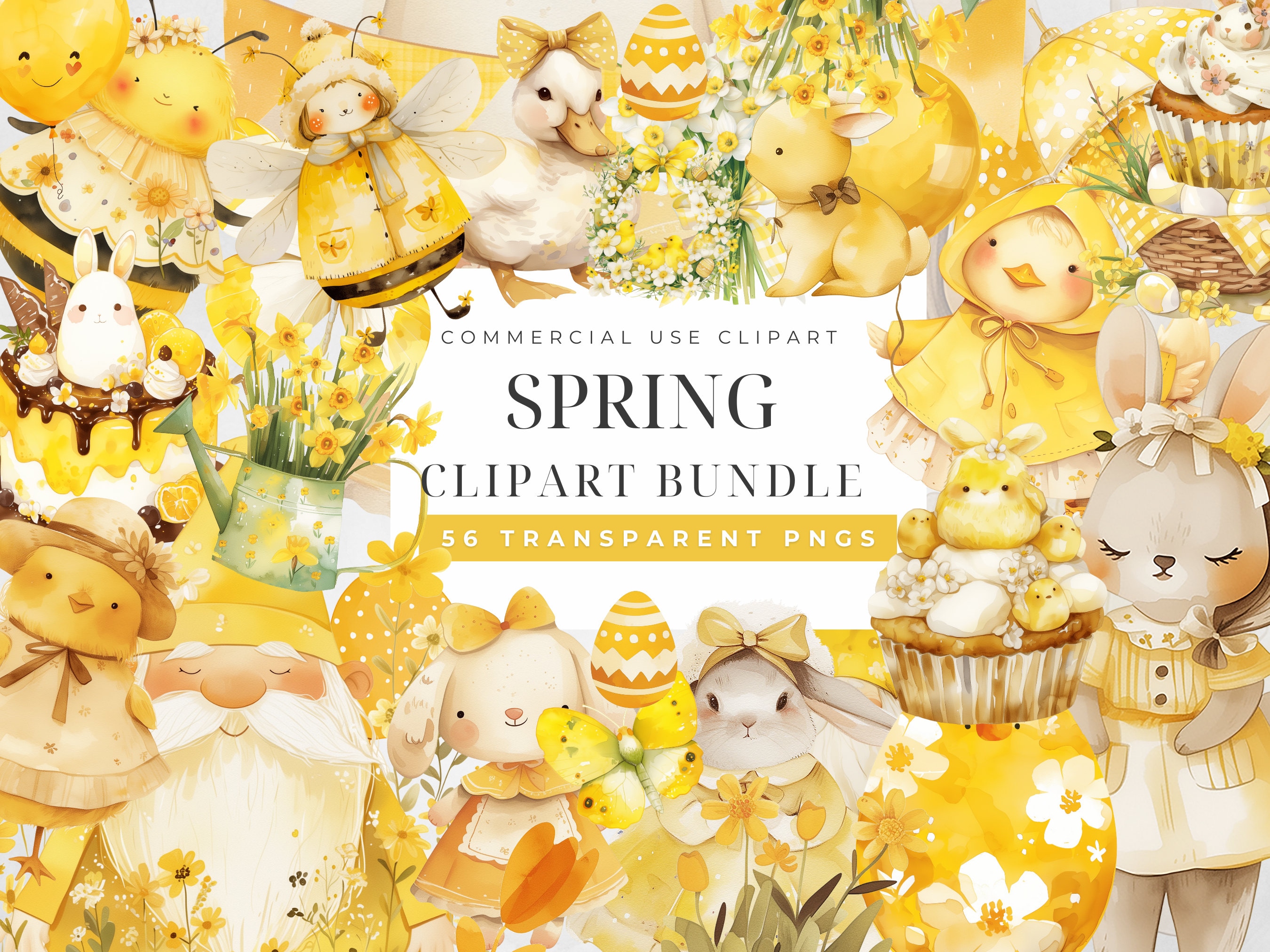 Easter Clipart Bundle, Cute Easter Basket, Watercolor Easter Duckling ...