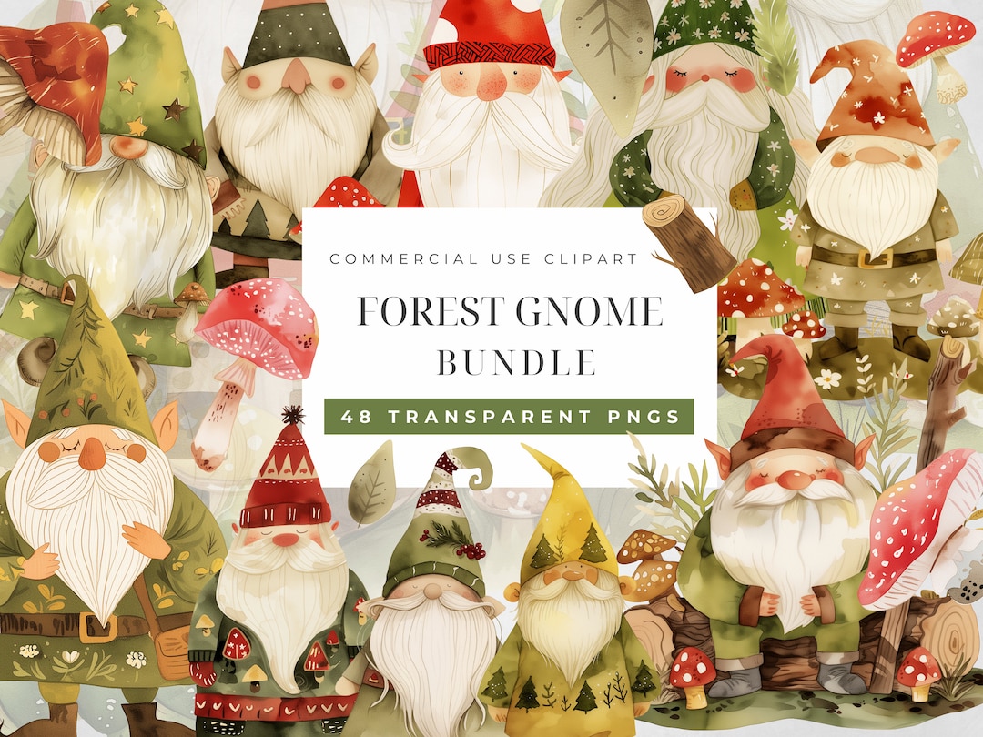 Watercolor Forest Gnomes Clipart, Camping Gnome, Commercial Use, Garden ...