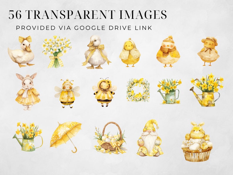 Easter Clipart Bundle, Cute Easter Basket, Watercolor Easter Duckling ...