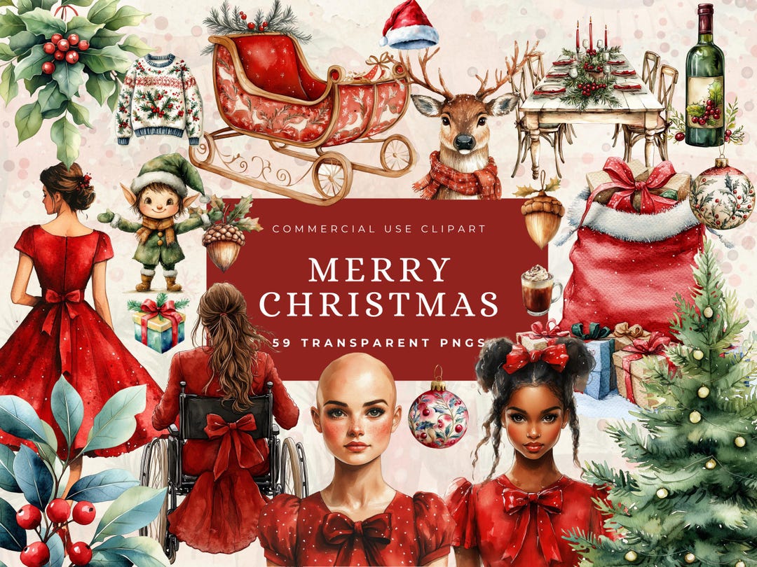 Sweet Christmas Clipart Bundle, Cute Santas Village Clipart, North Pole ...