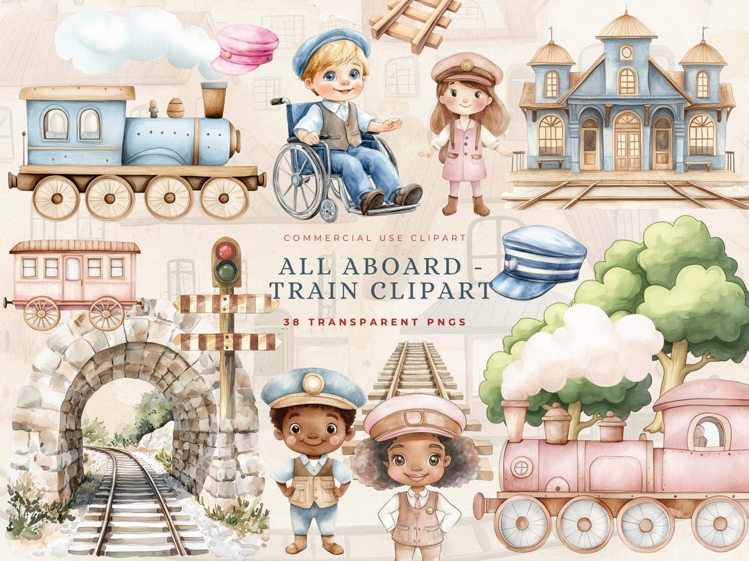 Watercolor Train Clipart Bundle High Quality PNG Graphics for Nursery ...