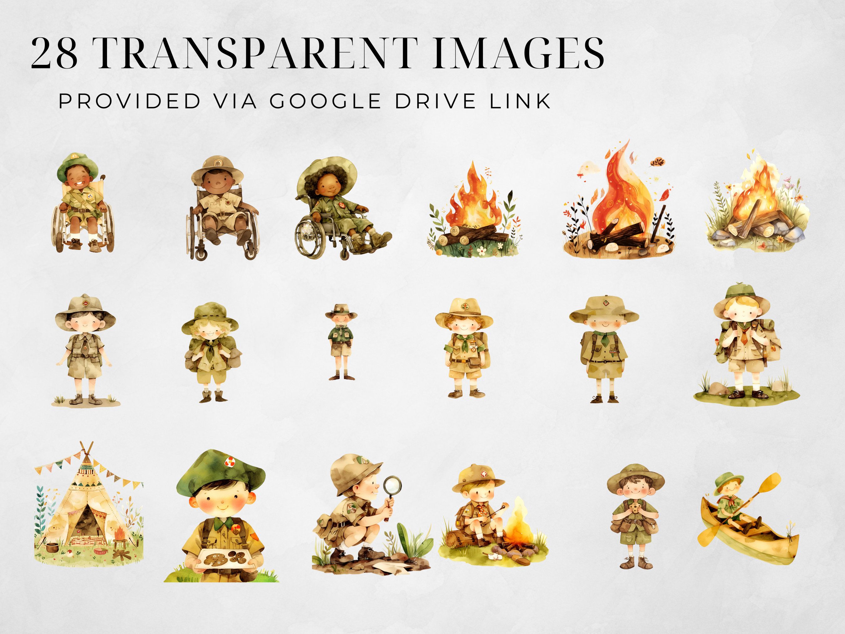 Boy Scout Clipart, Watercolor Scout Clip Art, Outdoor Activities ...