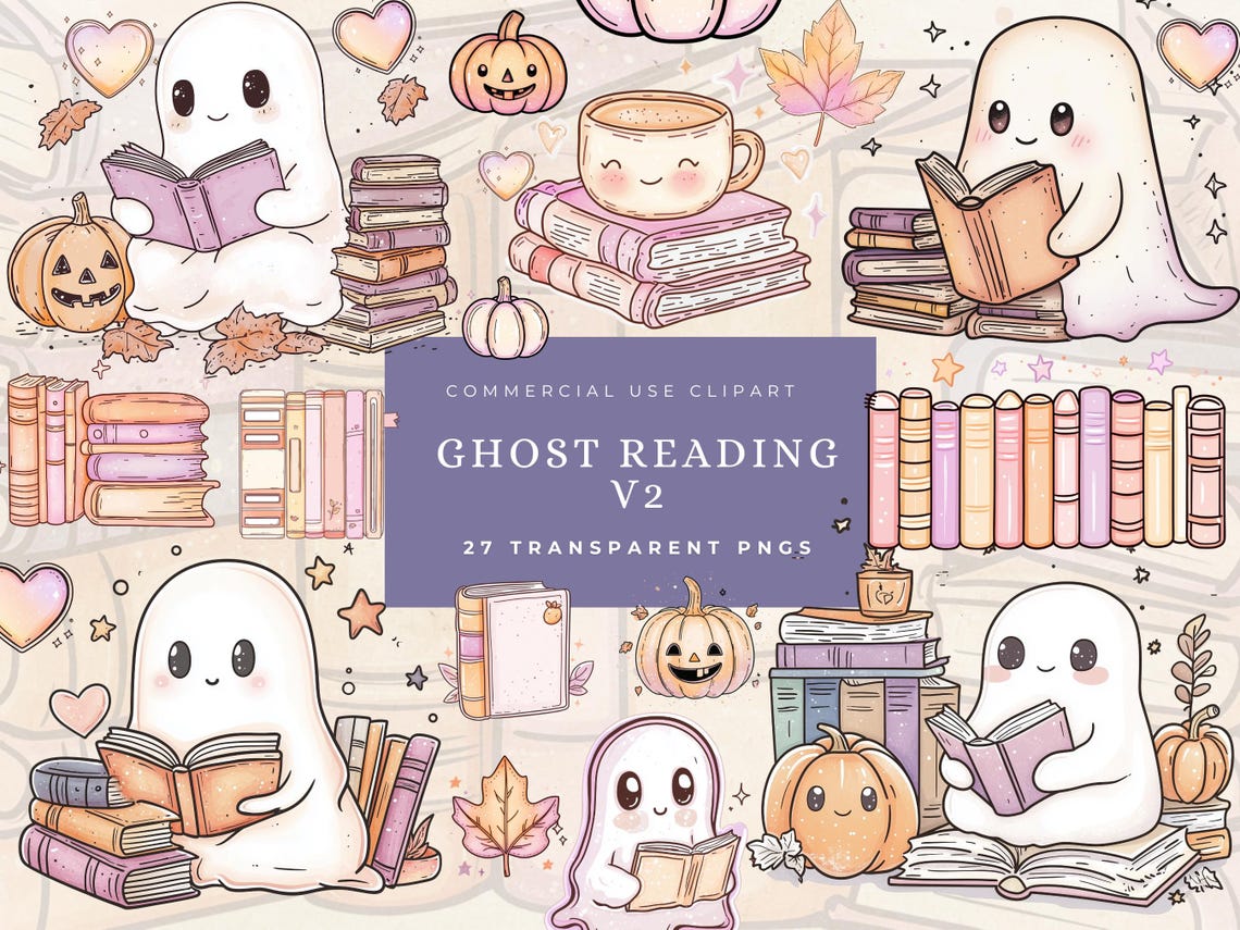 Ghost Reading Clipart Bookish Halloween Ghost Png Reading Autumn Vibes ...
