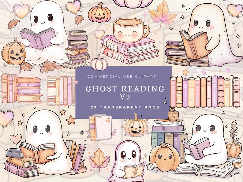Ghost Reading Clipart Bookish Halloween Ghost Png Reading Autumn Vibes ...