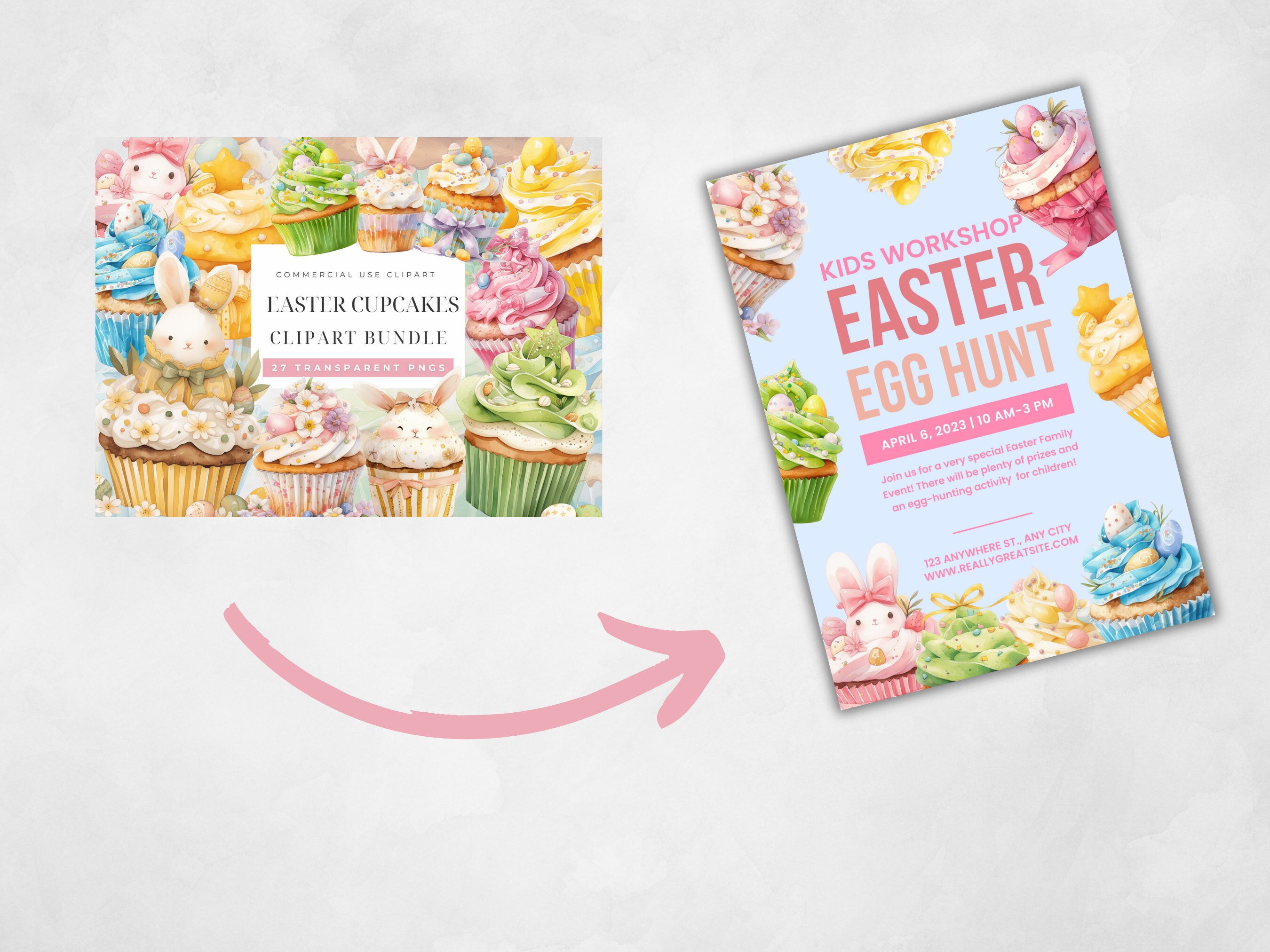 Easter Cupcake Clipart, Watercolor Cupcake Graphic Bundle, Spring ...